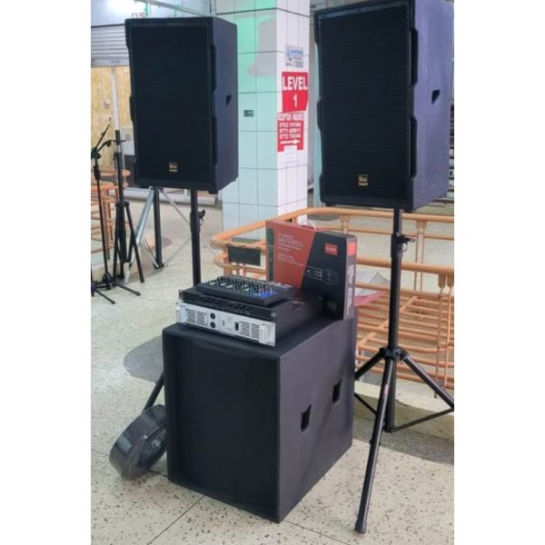 Complete Public Address System with Bass, Tops, Amplifier & Wireless ...