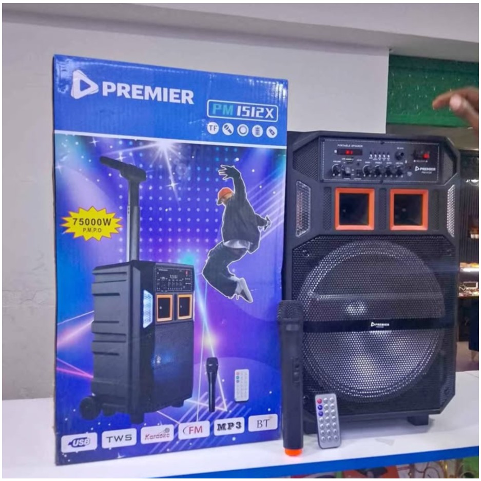 Premier PM1512X 75000W Bluetooth Portable Speaker with Microphone - Lipa pole pole by Koposoko.com